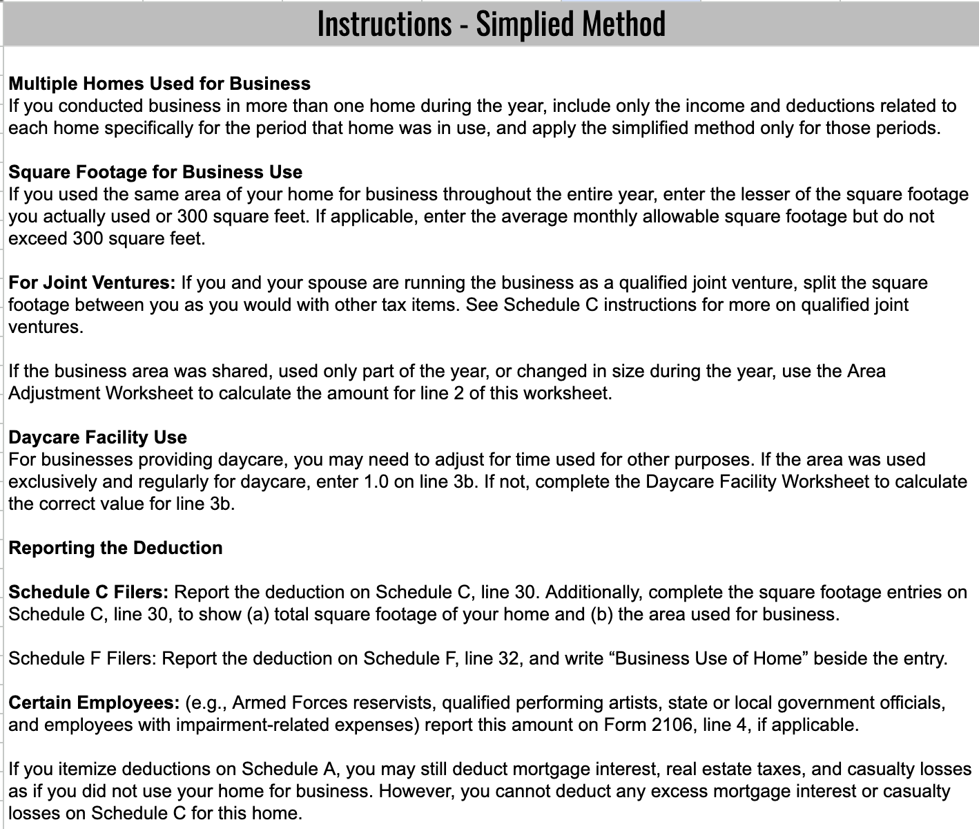 Home Office Deduction Worksheet for Business Expense Tracking: Actual ...