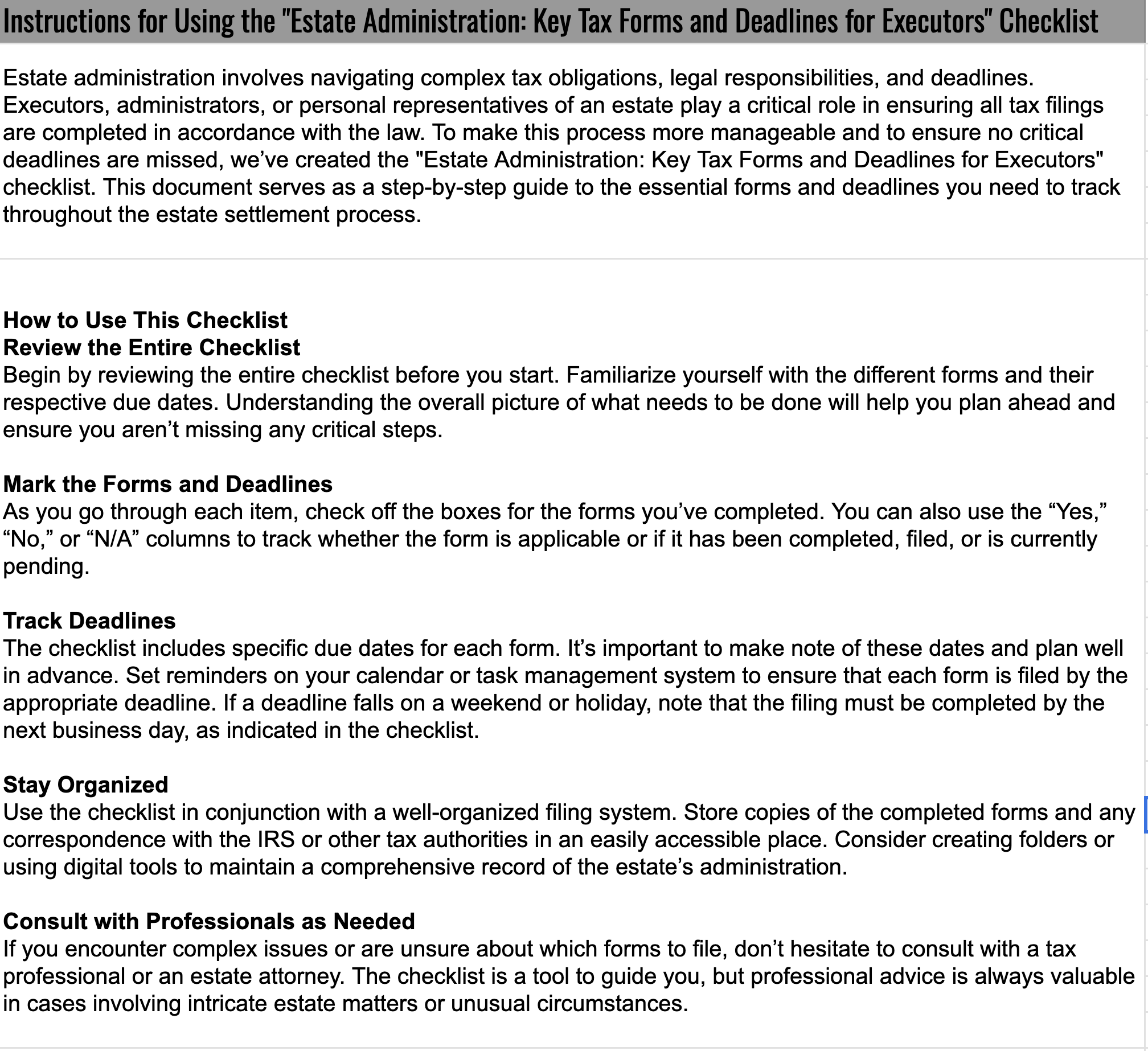 Estate Administration: Key Tax Forms and Deadlines for Executors ...