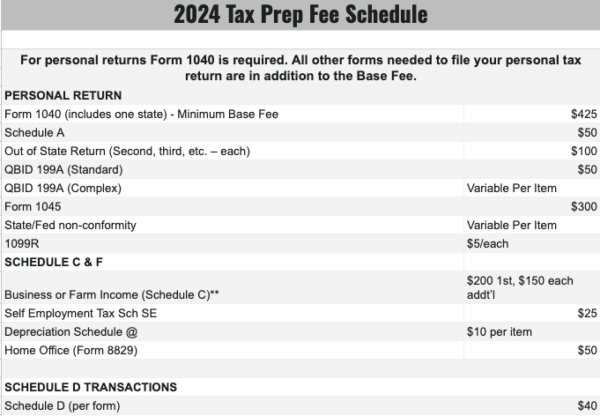 Tax Prep Fee Schedule Template - Small Business Accounting